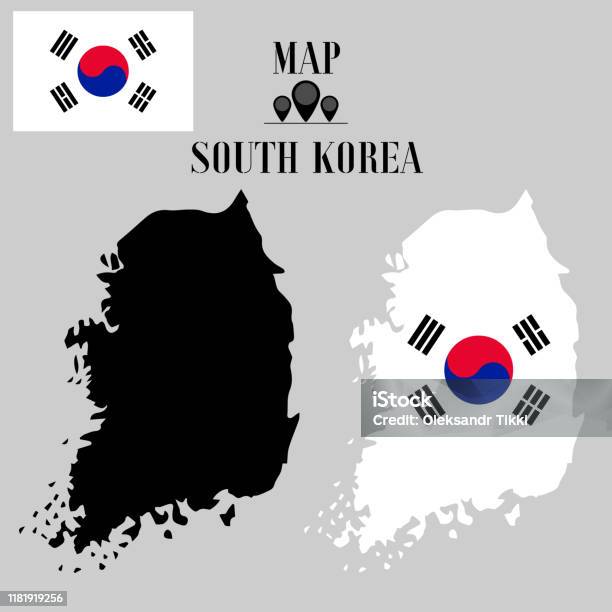 La Corée Du Sud Décrit La Carte Du Monde Silhouette De Contour Avec Le