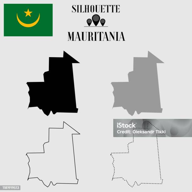 La Mauritanie Esquisse La Carte Du Monde Solide Silhouette De Contour