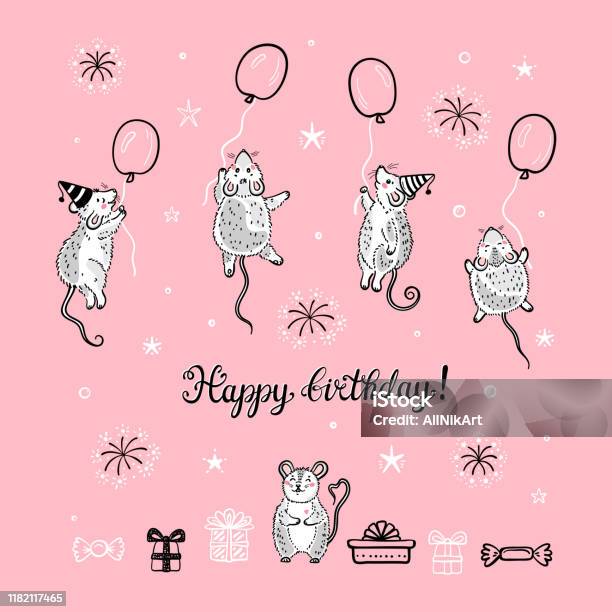 Ilustración De Feliz Cumpleaños Tarjeta Amarilla De Saludo Con Volar