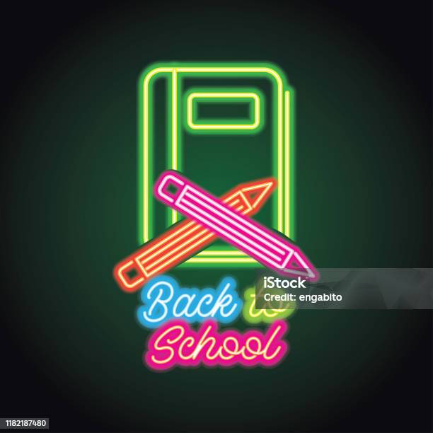 Retour À Lécole Avec Effet De Lumière Néon Illustration Vectorielle