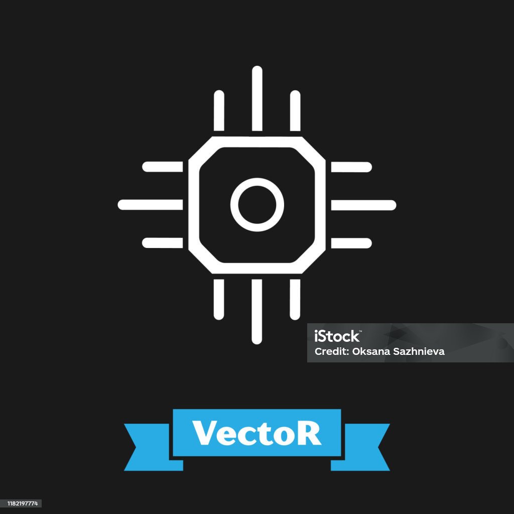 White Processor Icon Isolated On Black Background Cpu Central Processing Unit Microchip