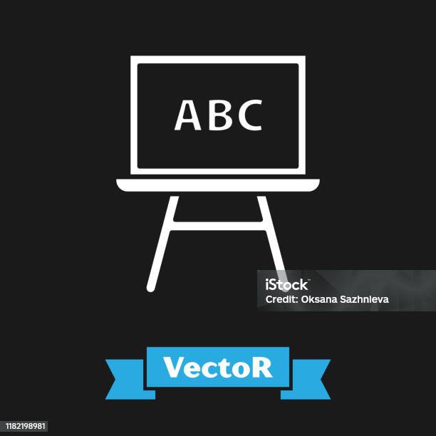 Icône Blanche De Chalkboard Disolement Sur Le Fond Noir Signe De