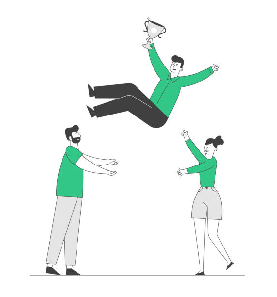 50 Businessman Get Thrown Into The Air By Coworkers Illustrations