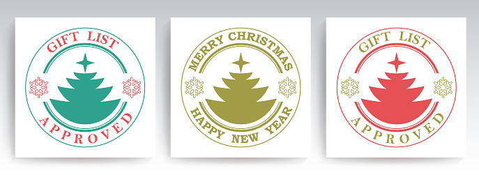 Stempel Bulat Natal Dengan Siluet Pohon Natal Dan Kepingan Salju Diatur ... Stempel Bulat Natal Dengan Siluet Pohon Natal Dan Kepingan Salju Diatur ...
