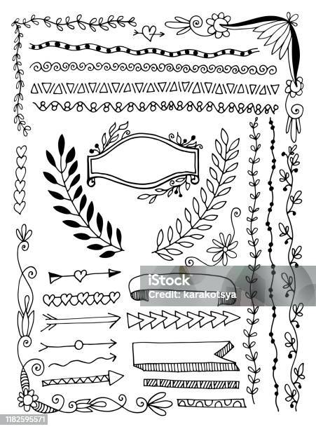 Set Elemen Desain Sketsa Gambar Tangan Ilustrasi Stok Unduh Gambar