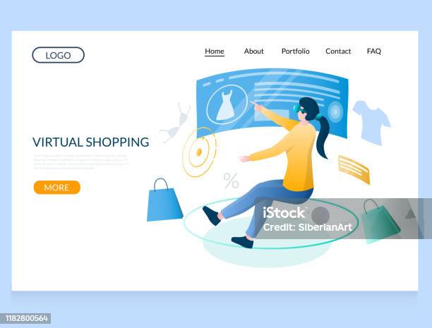 Templat Desain Halaman Arahan Situs Web Vektor Belanja Virtual