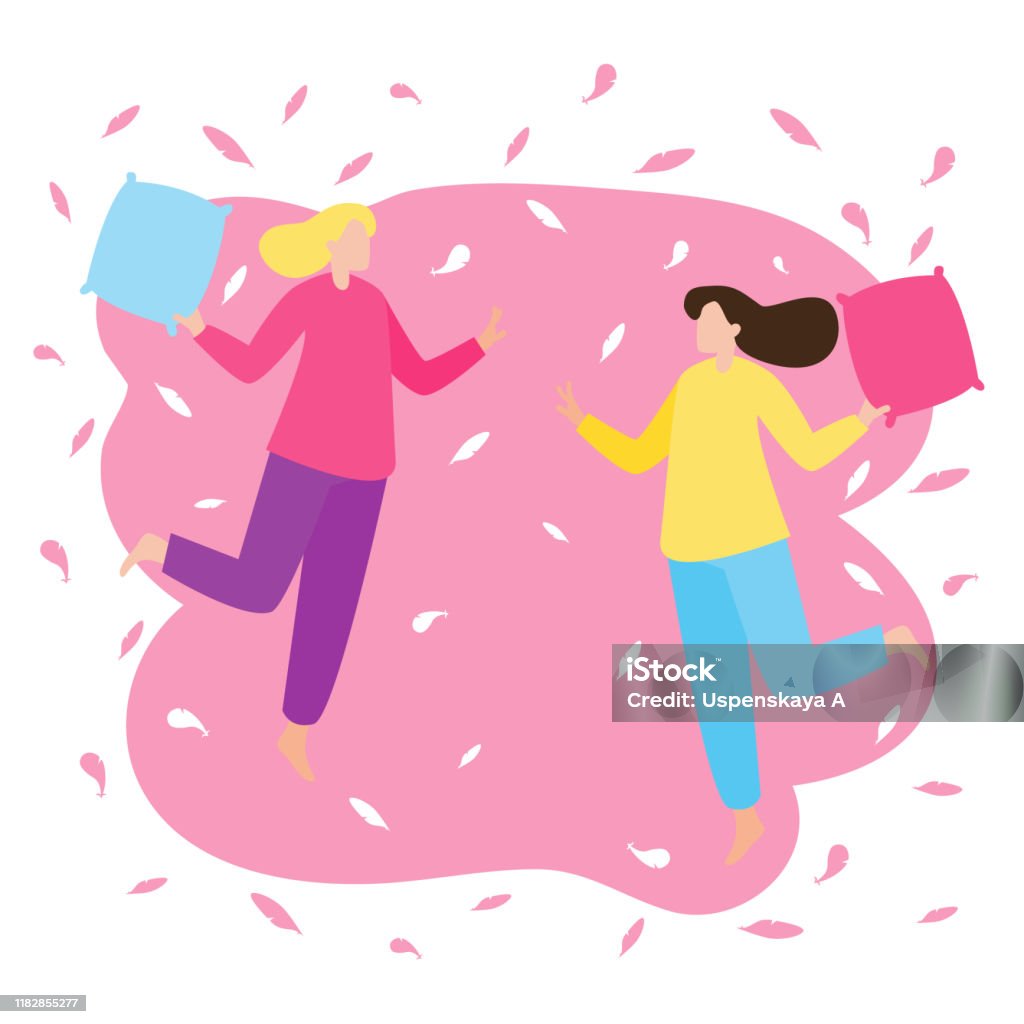 Young Lesbian Couple Having Fun At A Pajama Sleepover Party Two Girls