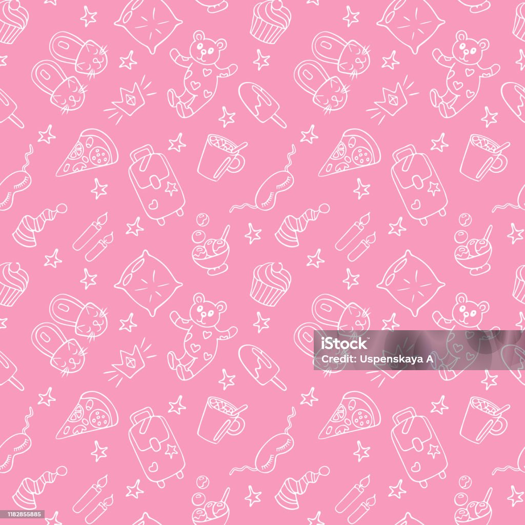 Seamless Pattern Of Objects For Pajama Sleepover Or Slumber Party In