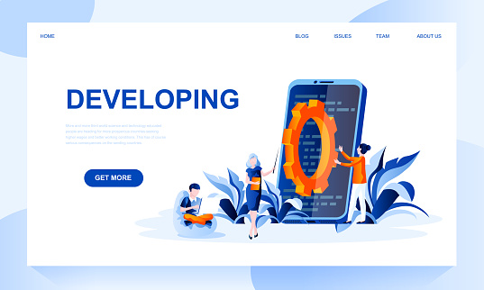 Developing Vector Landing Page Template With Header Mobile Application Coding Web Banner