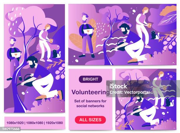 Set Spanduk Untuk Jejaring Sosial Templat Untuk Selebaran Kreatif Atau