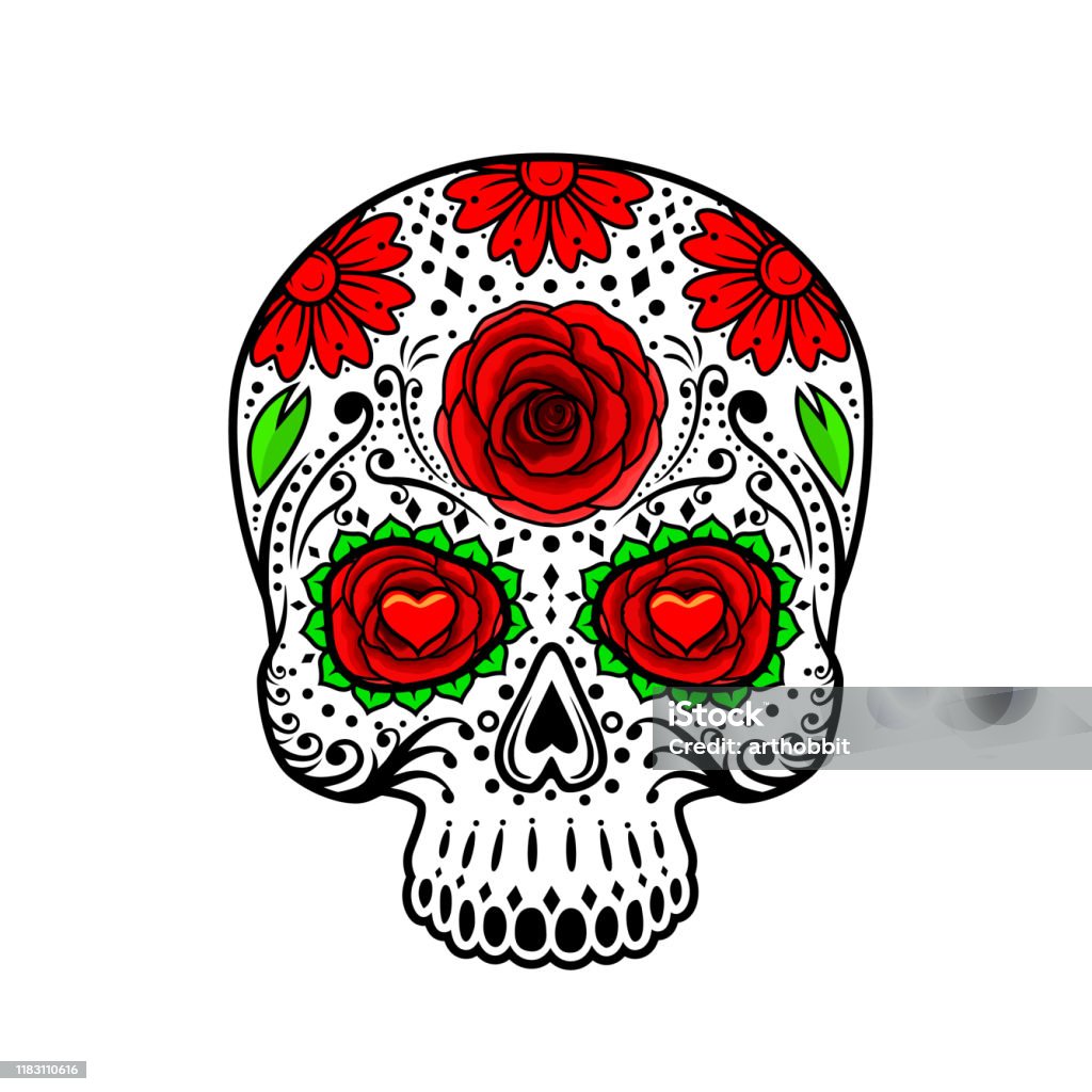 Day Of The Dead Skull Sugar Flower Tattoo Stock Illustration Download