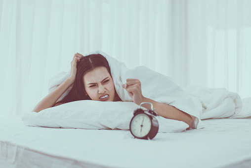 Bored Young Asian Woman Hates Getting Stressed Waking Up Early 6 Oclock