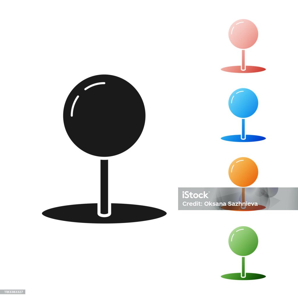 Zwarte Push Pin Icoon Geïsoleerd Op Witte Achtergrond Thumbtacks