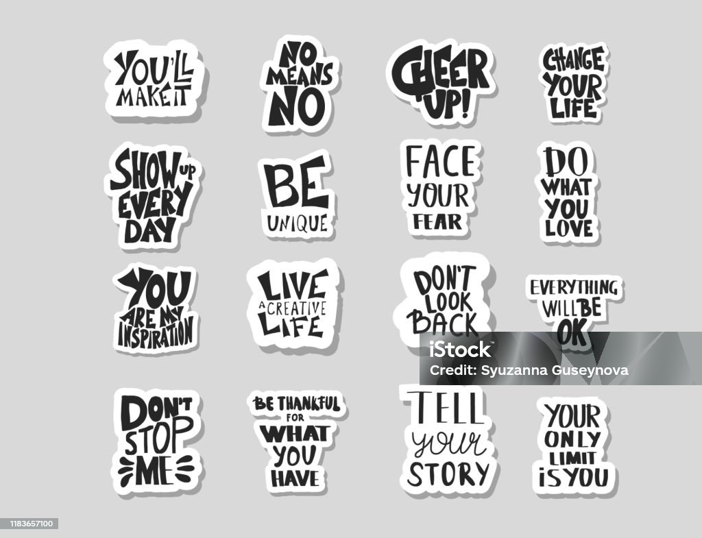Set Of Sticker Quotes Vector Text Illustration Stock Illustration