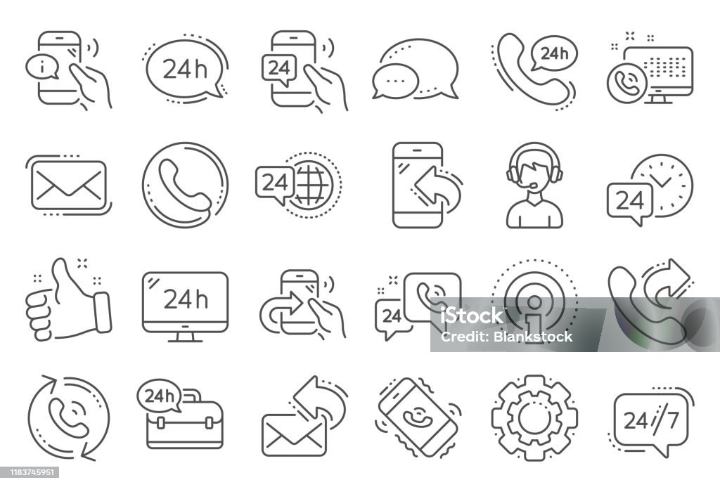 Processing Line Icons Set Of Callback Support And Chat Message Vector Stock Illustration