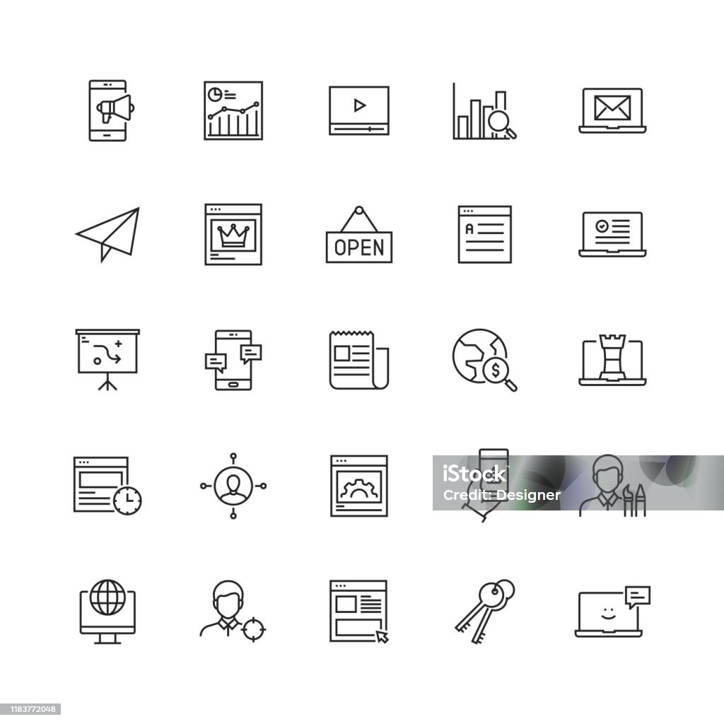 Simple Set Of Digital Marketing Related Vector Line Icons Stock ... Simple Set Of Digital Marketing Related Vector Line Icons Stock ...