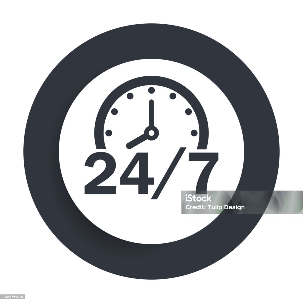 24 7 Clock Icon Flat Vector Round Button Clean Black And White Design ... 24 7 Clock Icon Flat Vector Round Button Clean Black And White Design ...