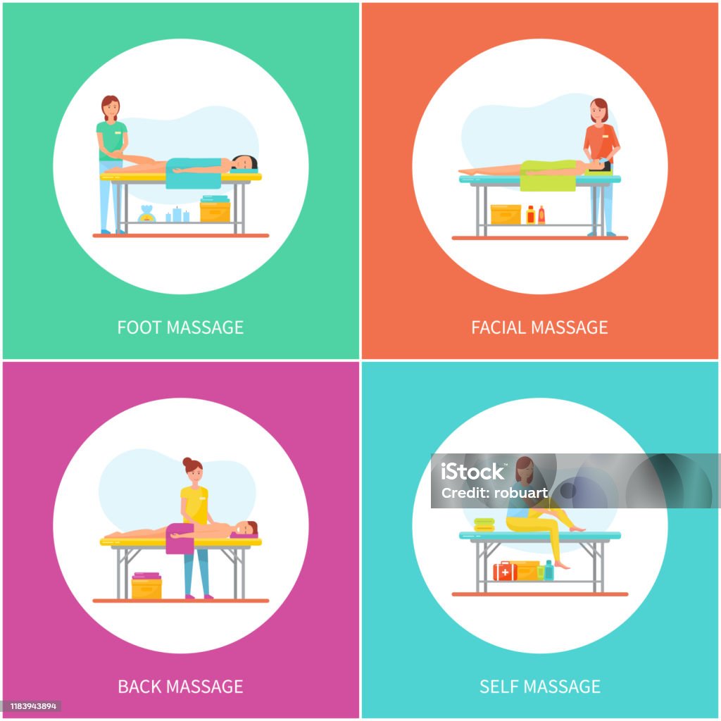 Foot And Facial Self Massage Care Icons Set Vector Stock Illustration Download Image Now