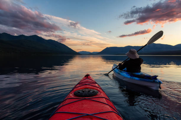 Free Stock Photo of Person Kayaking in Water With Mountain Background ...