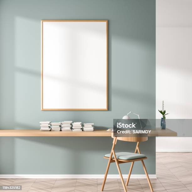 Mock Up Bingkai Poster Dalam Interior Gaya Skandinavia Dengan Meja