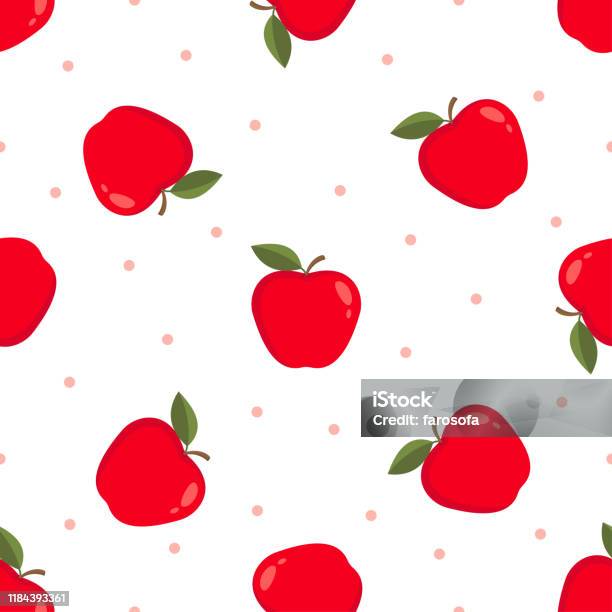 Fresh Apple Fruit Seamless Pattern Vector Illustration Red Apples And
