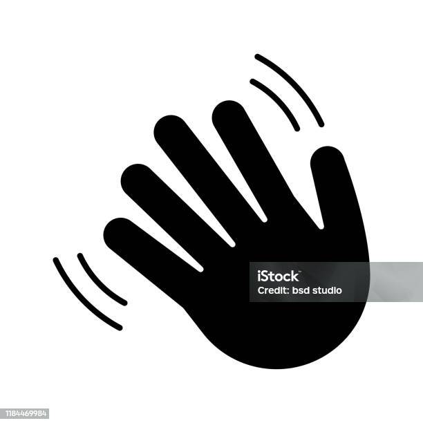 Zwaaiende Hand Gebaar Emoji Glyph Pictogram Stockvectorkunst En Meer