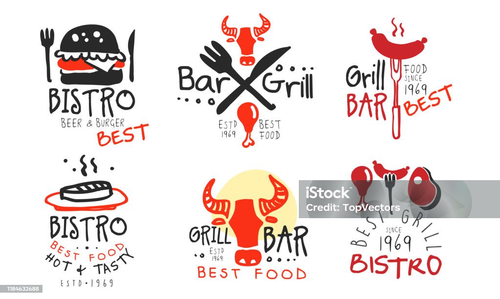 Ensemble De Symboles De Barbecue Rouge Noir Concis Illustration De