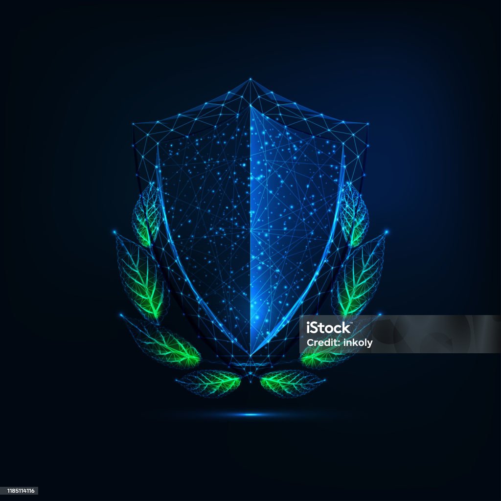 Futuristic Glowing Low Polygonal Crest Shield With Green Laurel Wreath ... Futuristic Glowing Low Polygonal Crest Shield With Green Laurel Wreath ...