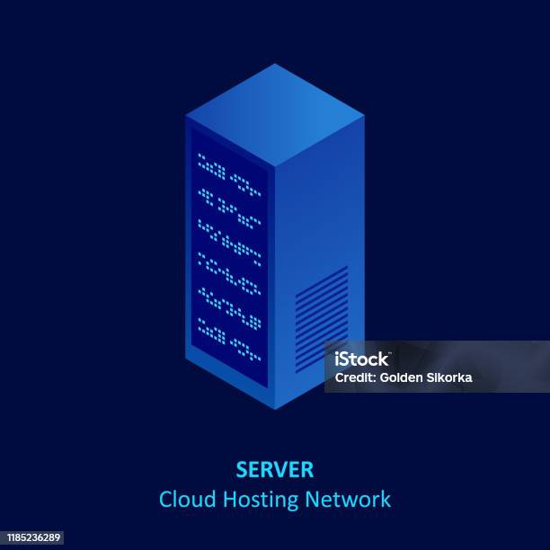 Server Cloud Isometrik Terisolasi Dengan Warna Biru Objek Ruang