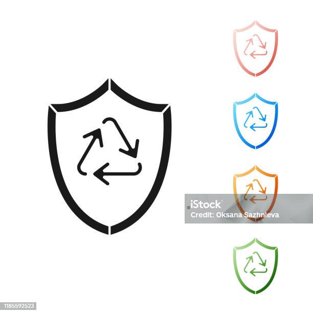 Symbole Noir De Recyclage À Lintérieur De Licône De Bouclier Disolement