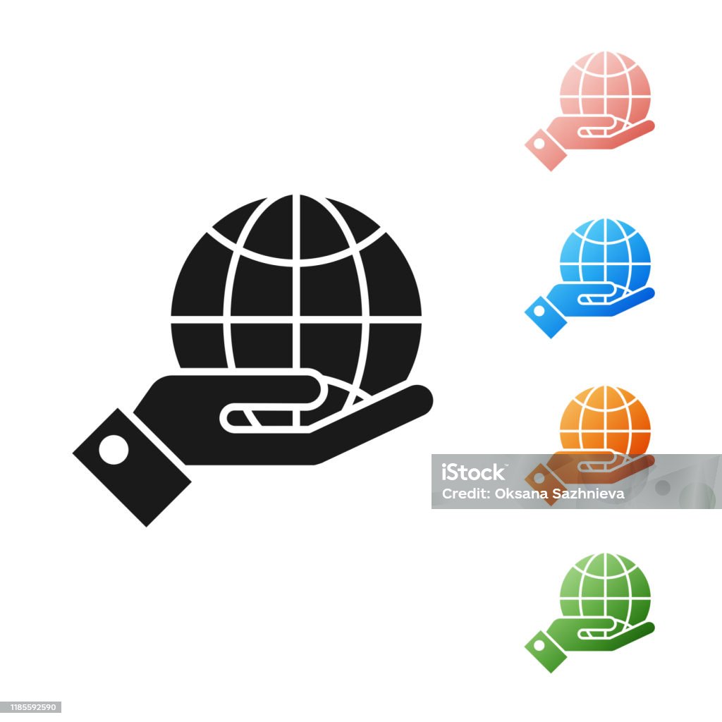 Black Human Hands Holding Earth Globe Icon Isolated On White Background