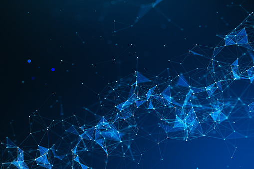 Abstrak 3d Rendering Teknologi Plexus Biru Permukaan Digital Dinamis