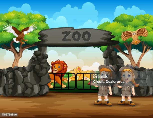 Penjaga Kebun Binatang Dan Hewan Liar Di Ilustrasi Pintu Masuk Kebun ... Penjaga Kebun Binatang Dan Hewan Liar Di Ilustrasi Pintu Masuk Kebun ...