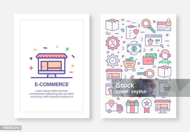 Desain Sampul Gaya Garis Konsep Ecommerce Untuk Laporan Tahunan Flyer