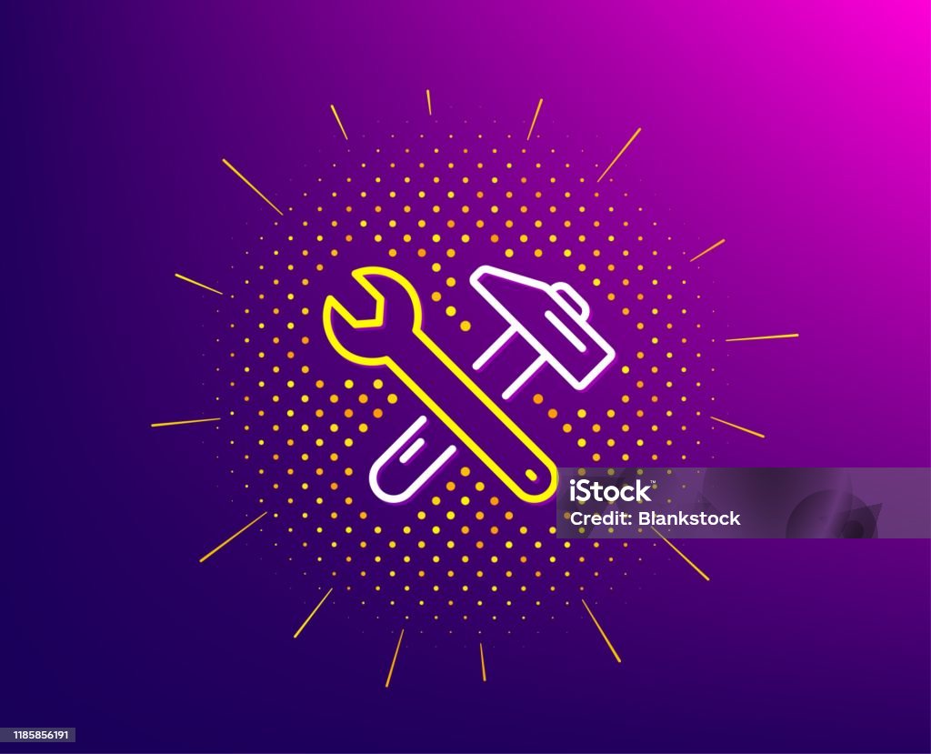 Spanner Et Icône De Ligne De Marteau Signe De Service De Réparation
