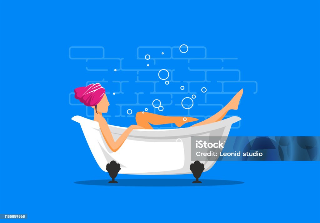 Vector Illustration Of A Girl Taking A Bath Stock Illustration