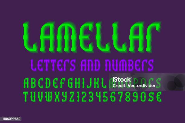 Huruf Lamellar Dan Angka Dengan Tanda Mata Uang Font Cerah Hijau Cerah