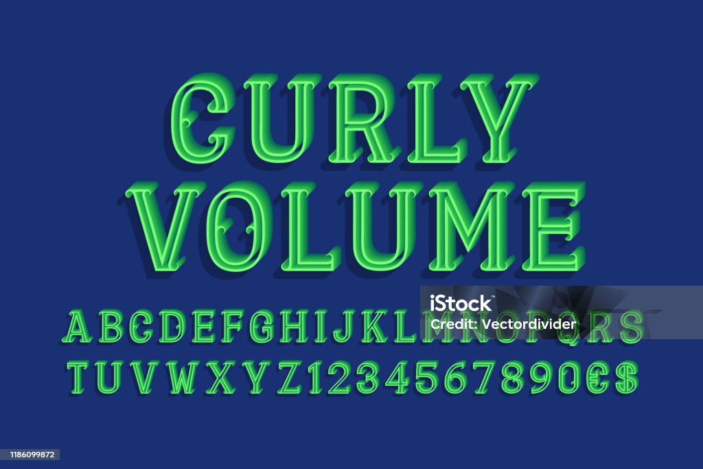 Huruf Volume Keriting Dan Angka Dengan Tanda Mata Uang Font Vintage 3d