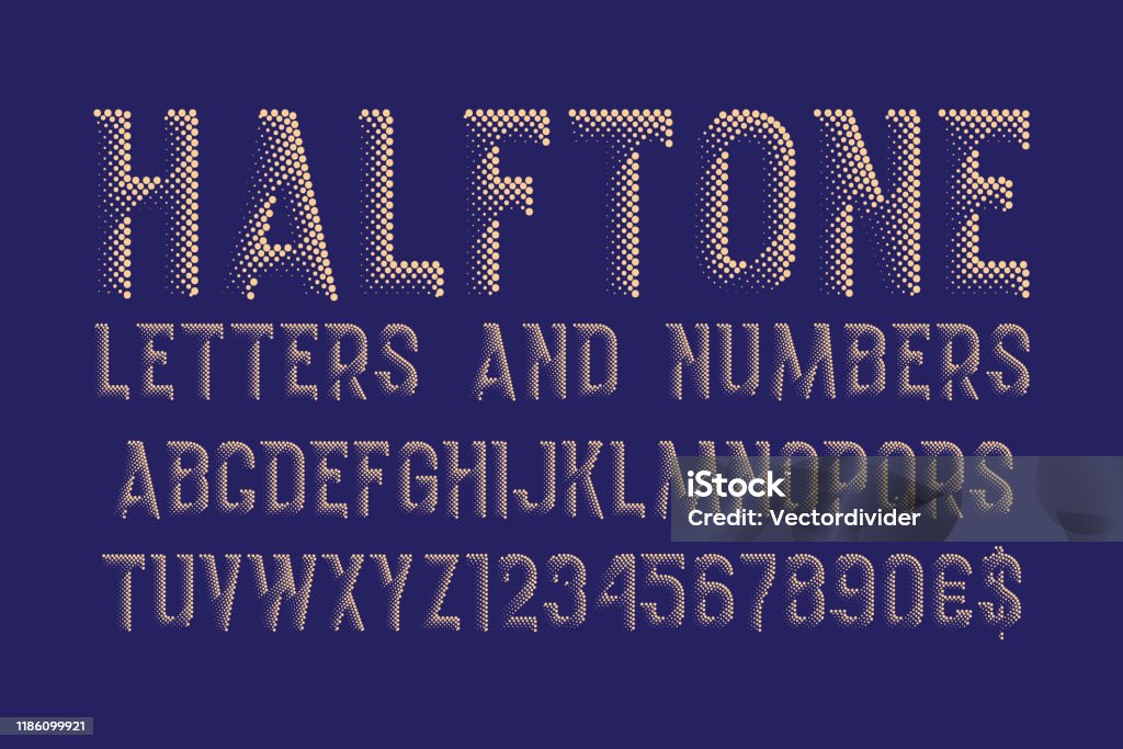 Huruf Halftone Dan Angka Dengan Tanda Mata Uang Font Titik Krem