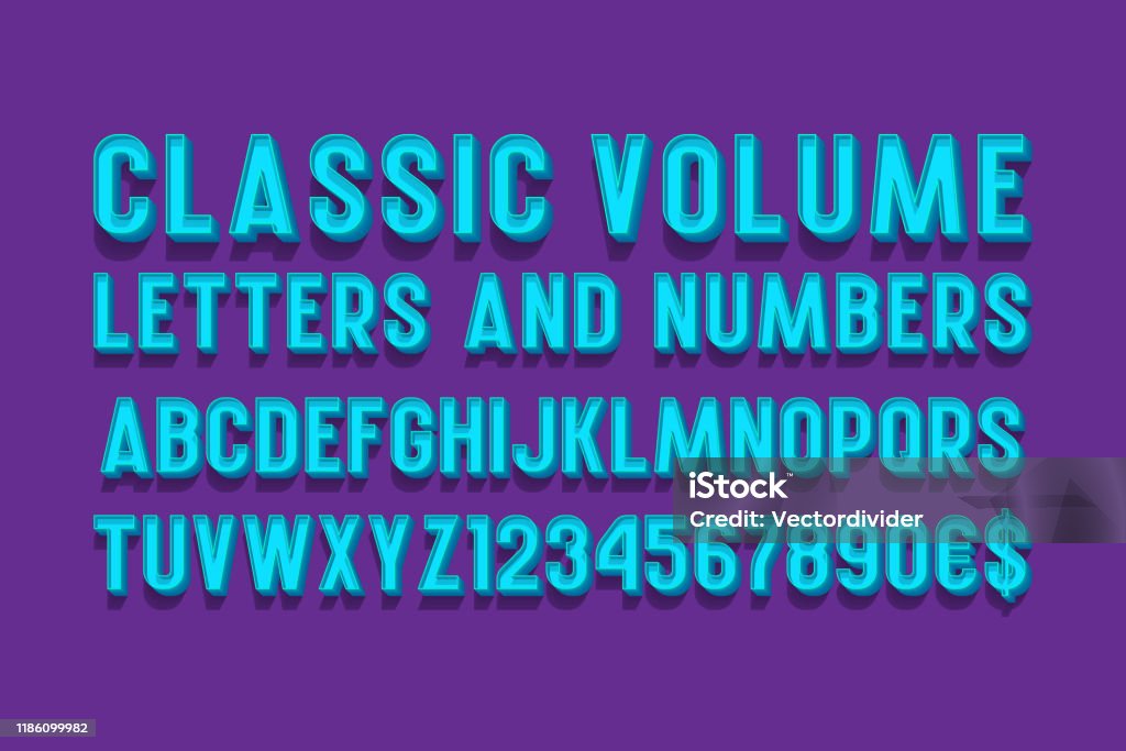 Huruf Volume Klasik Dan Angka Dengan Tanda Mata Uang Font Retro 3d