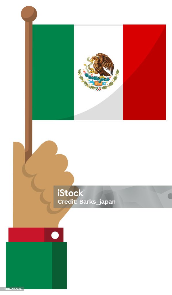 Holding The National Flag In Hand Flat Vector Illustration Mexico Stock