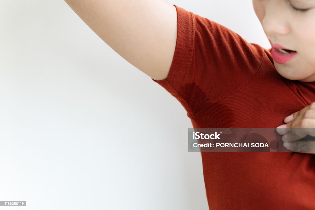 Woman With Hyperhidrosis Sweating Young Asia Woman With Sweat Stain On Her Underarm Clothes