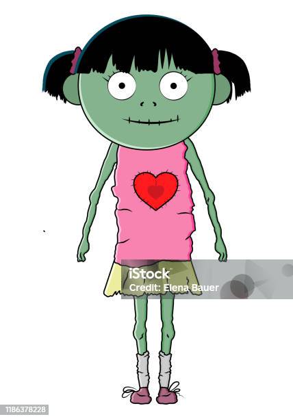 Illustration De Vecteur De Dessin Animé Zombiefille Disolement Sur Le