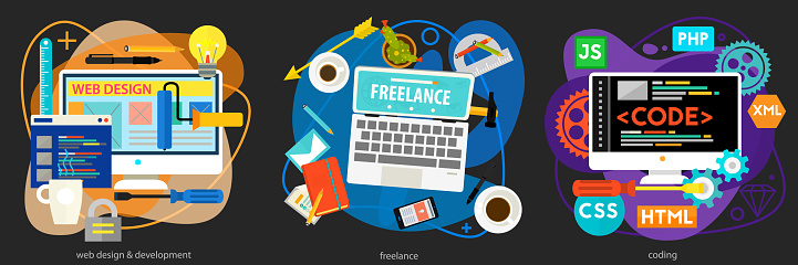 Programming And Development Analytics And Coding Concept Banners Stock