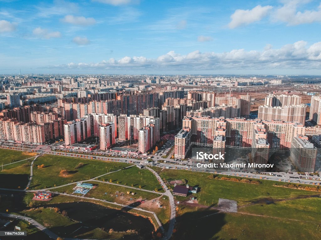 Ariel View Highrise Apartment Buildings Modern Architecture Russia