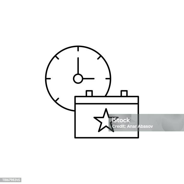 Calendrier Étoile Icône Du Temps Ligne Simple Découpe Vecteur Dicônes