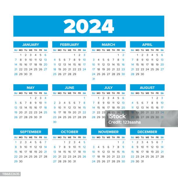 Стокова ілюстрація Календар На 2024 Рік З Тижнями Починається В Неділю
