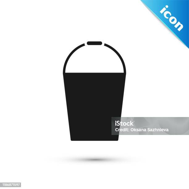 Zwarte Bucket Icoon Geïsoleerd Op Witte Achtergrond Vector Illustratie