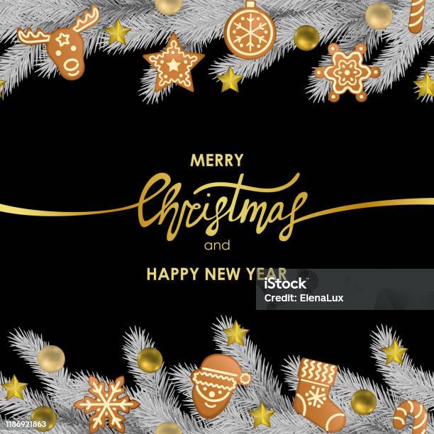 Kartu Ucapan Natal Dan Tahun Baru Dengan Roti Jahe Ilustrasi Stok