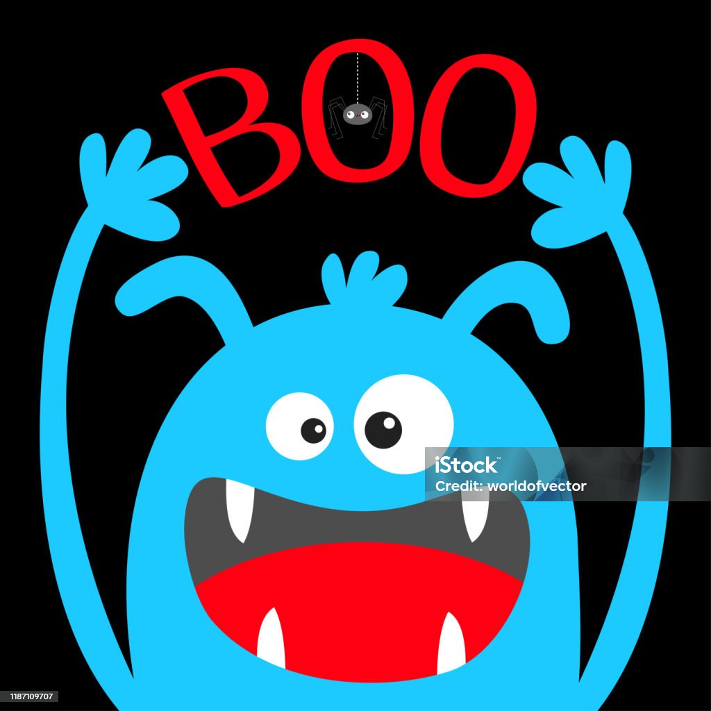 Joyeux Halloween Silhouette Bleue De Tête De Monstre Yeux Oreilles